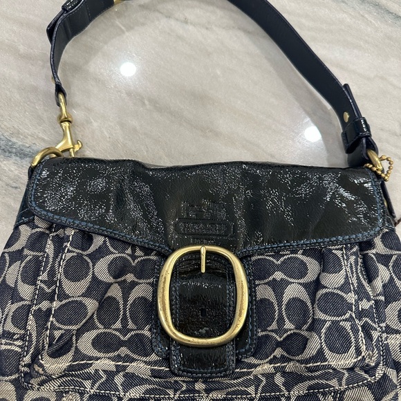 Coach | Bags | Coach Navy And Gold Signature Shoulder Bag | Poshmark